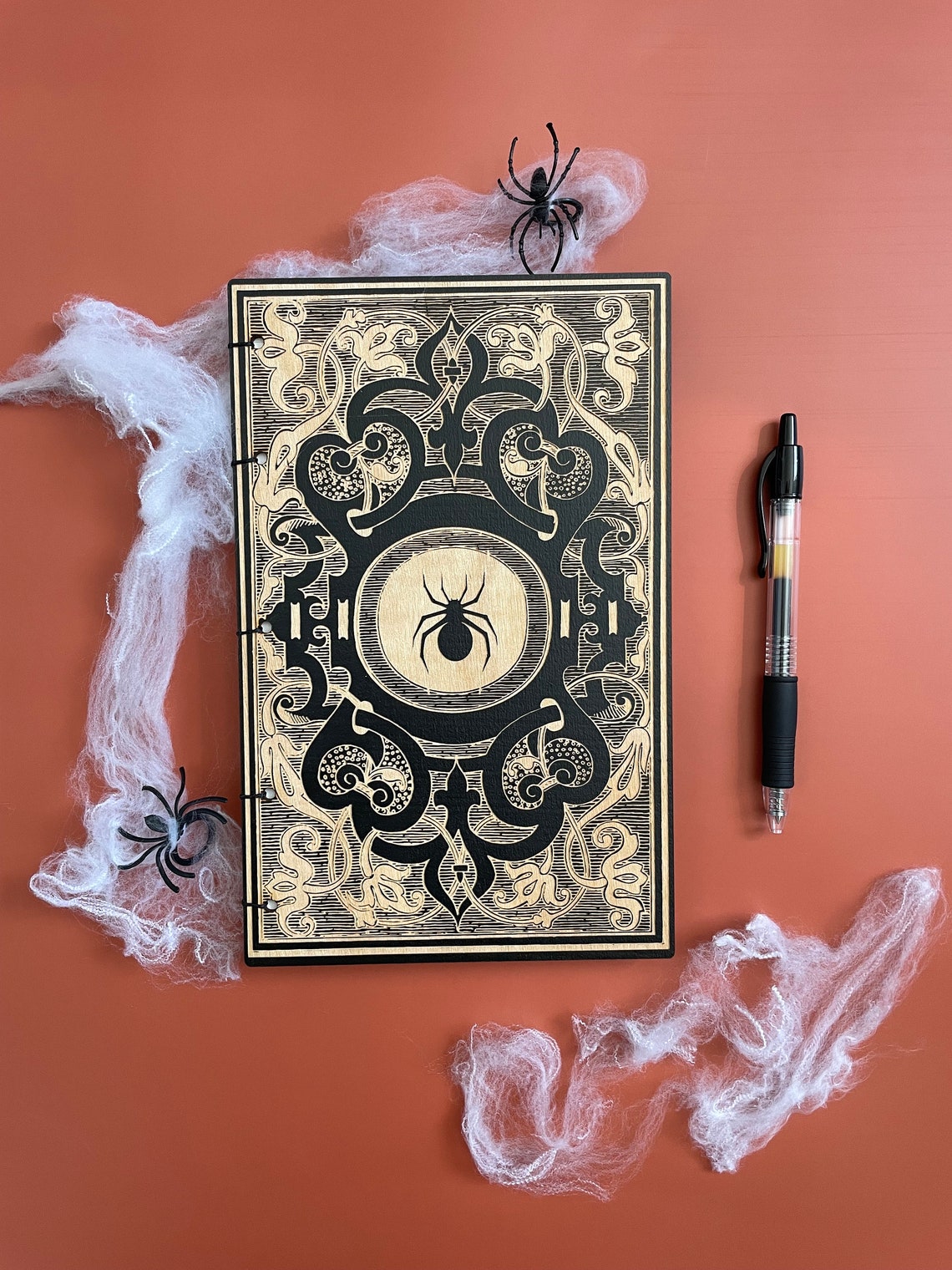 Vintage Spider Book, Engraved Wood Notebook - Etsy