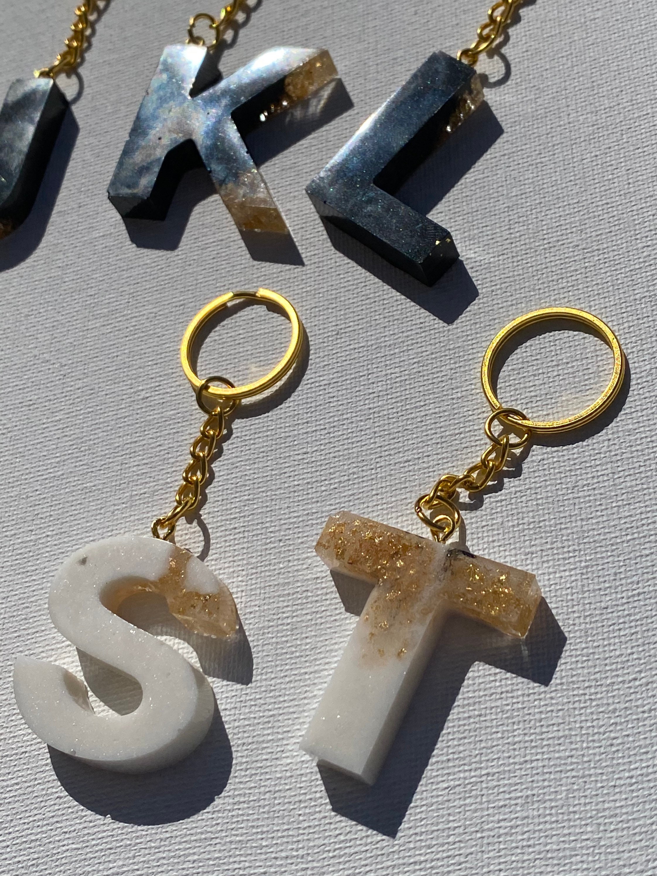 Black or White Initial Letter Keychains With Gold Leaf / | Etsy