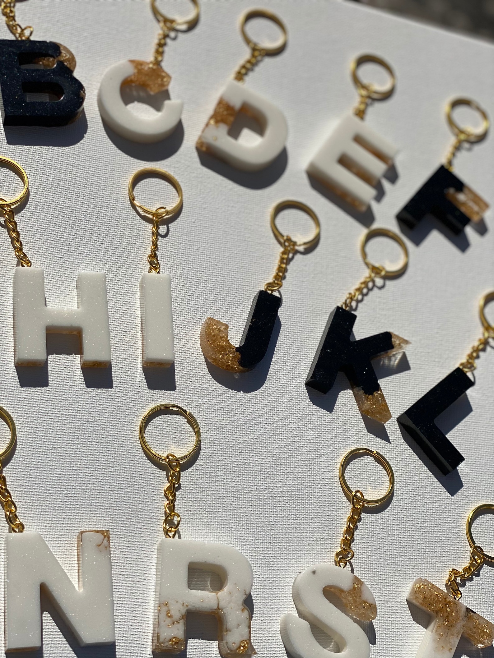 Black or White Initial Letter Keychains With Gold Leaf / | Etsy