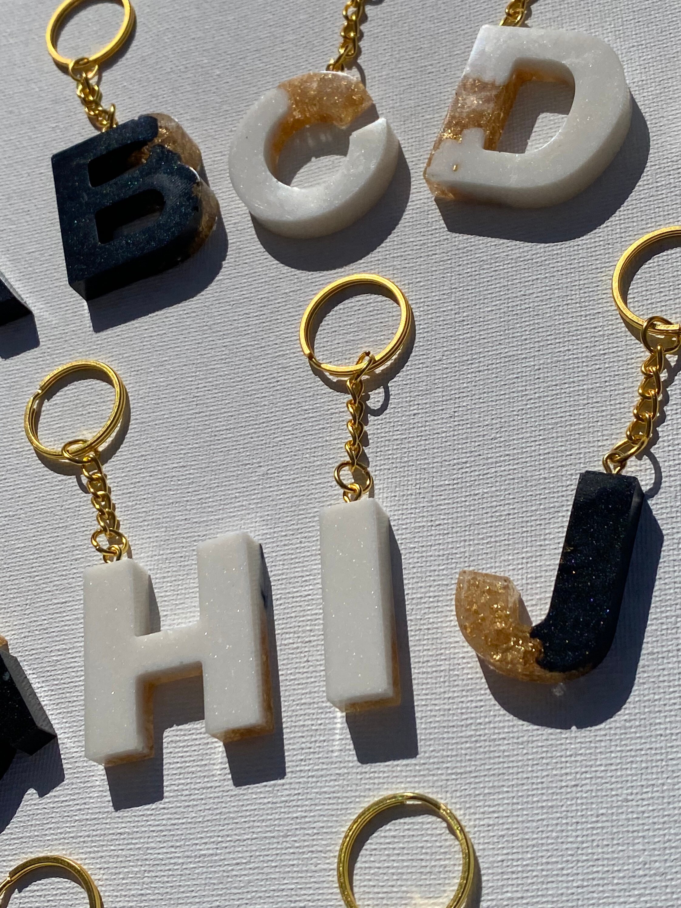 Black or White Initial Letter Keychains With Gold Leaf / | Etsy