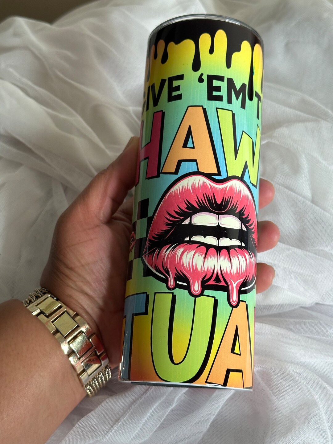 Give ‘em’ That Hawk Tuah Lips Stainless Steel 20oz Tumbler, Birthday ...