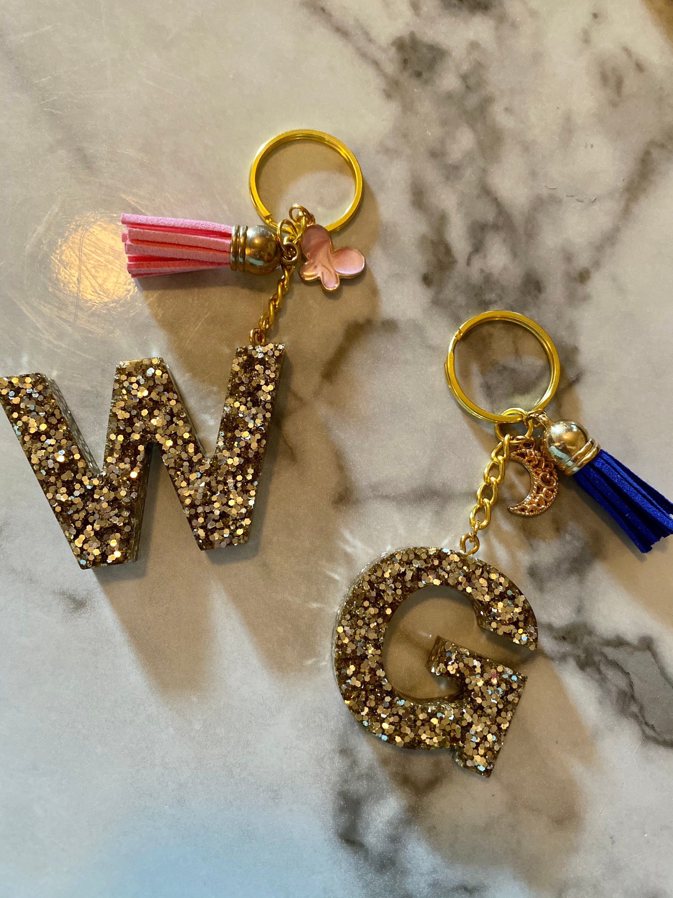 Resin Letter Keychains /initials/ Initial Keychain / Letter Keychains ...