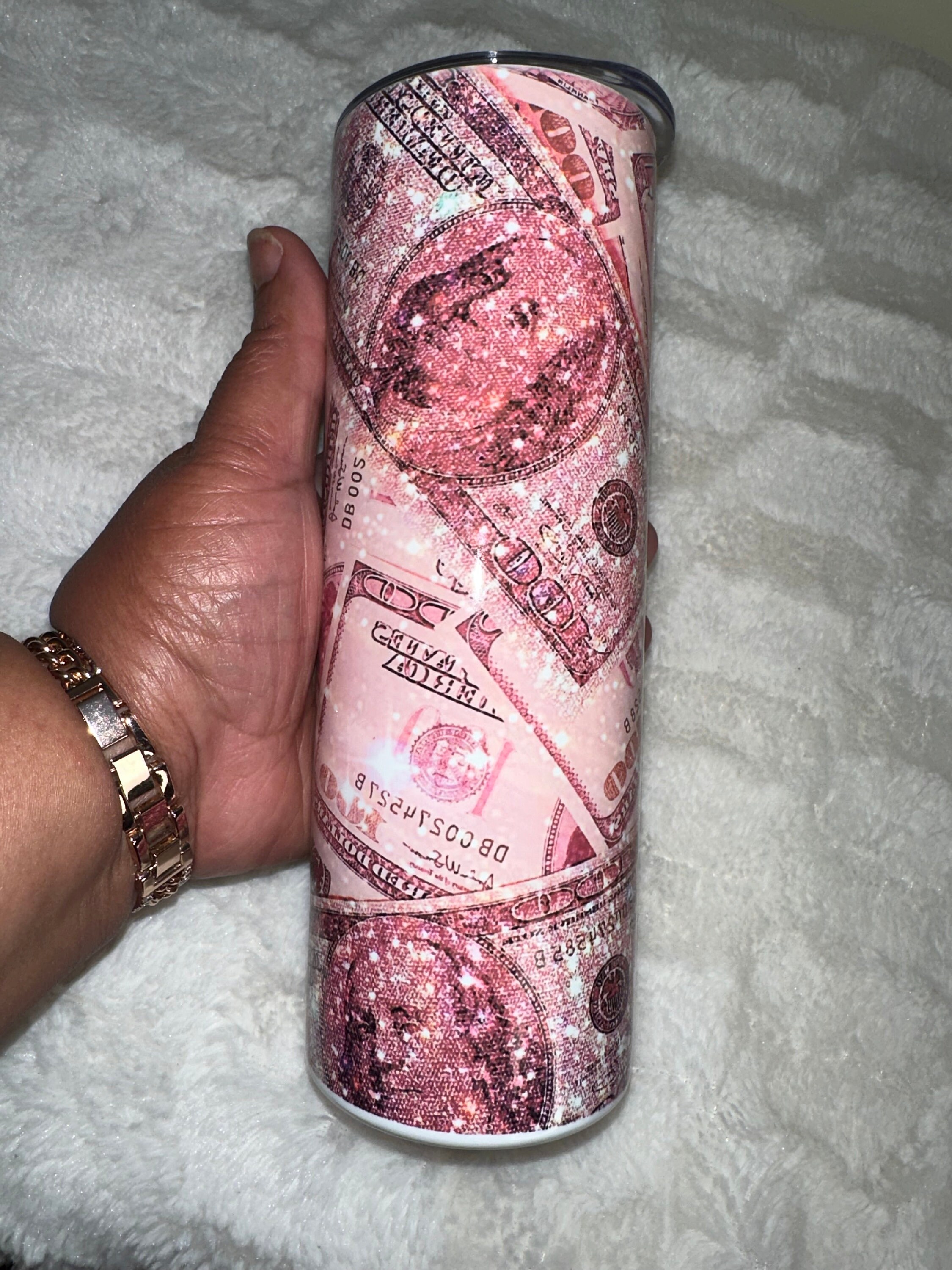 Pink Bling Hundred Dollar Bill 20oz Tumbler, Money Tumbler, Pink, Pink ...