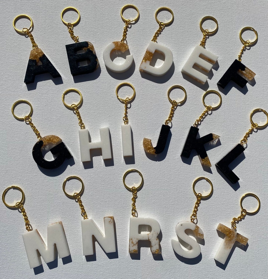 Black or White Initial Letter Keychains With Gold Leaf / Keychain ...