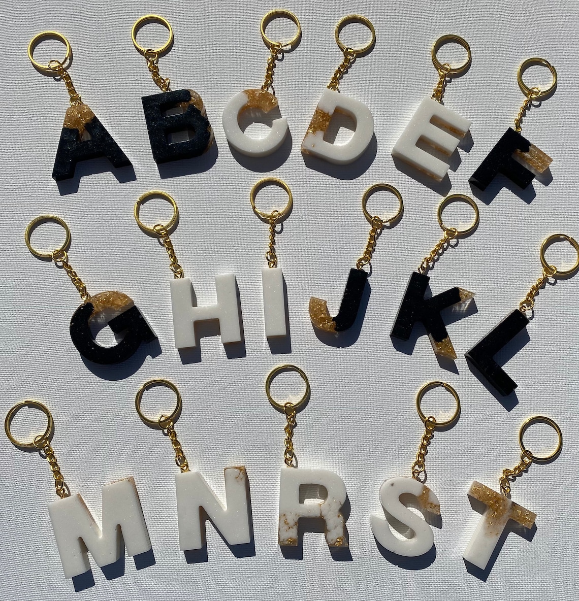 Black or White Initial Letter Keychains With Gold Leaf / | Etsy