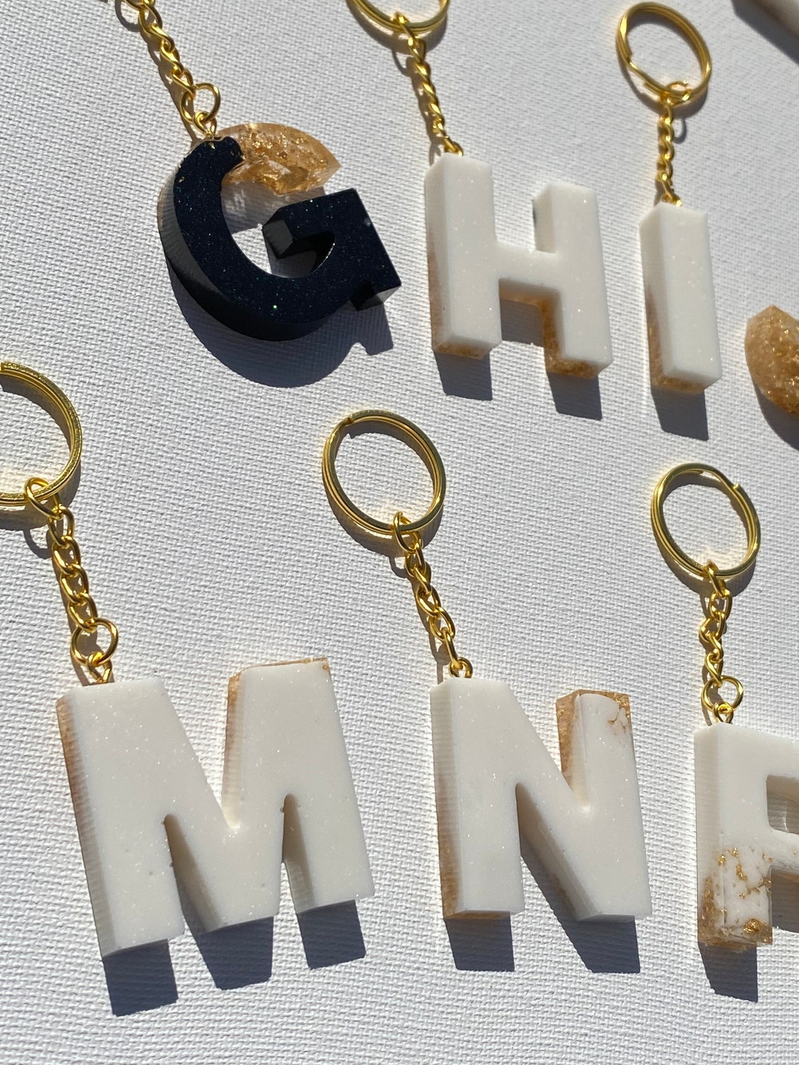 Black or White Initial Letter Keychains With Gold Leaf / | Etsy