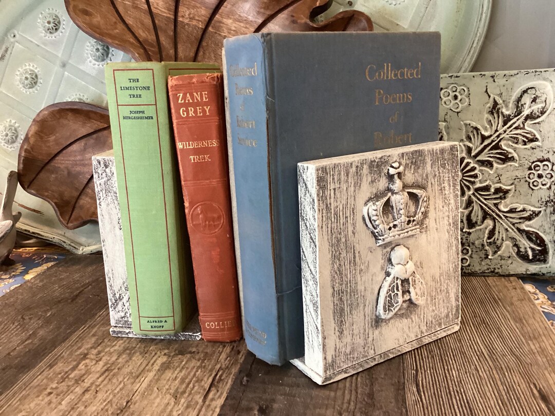 Bee and Crown Bookends Wood and Paper Clay Created by Me up Cycled One ...