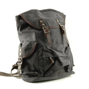 Large Canvas Backpack With Canvas Flap and Leather Trim, Multiple ...