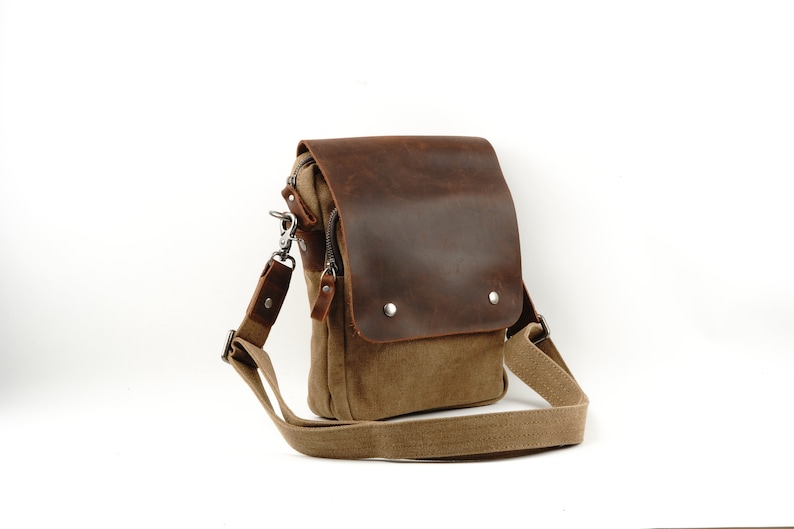 Small Canvas Messenger Bag With One-piece Leather Cover - Etsy