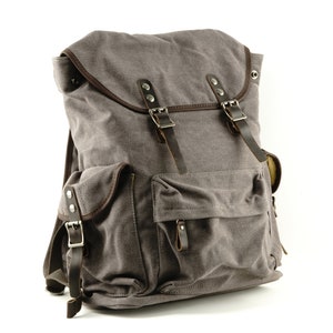 Large Canvas Backpack With Canvas Flap and Leather Trim, Multiple ...