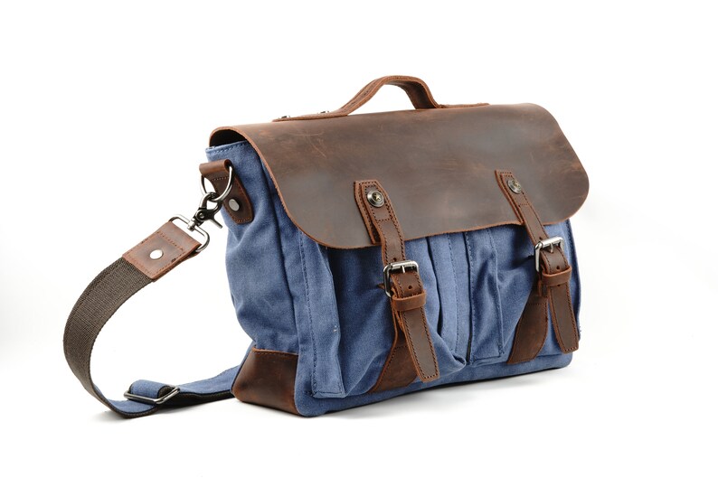 Canvas Messenger Bag With Dark One-piece Leather Flap and - Etsy