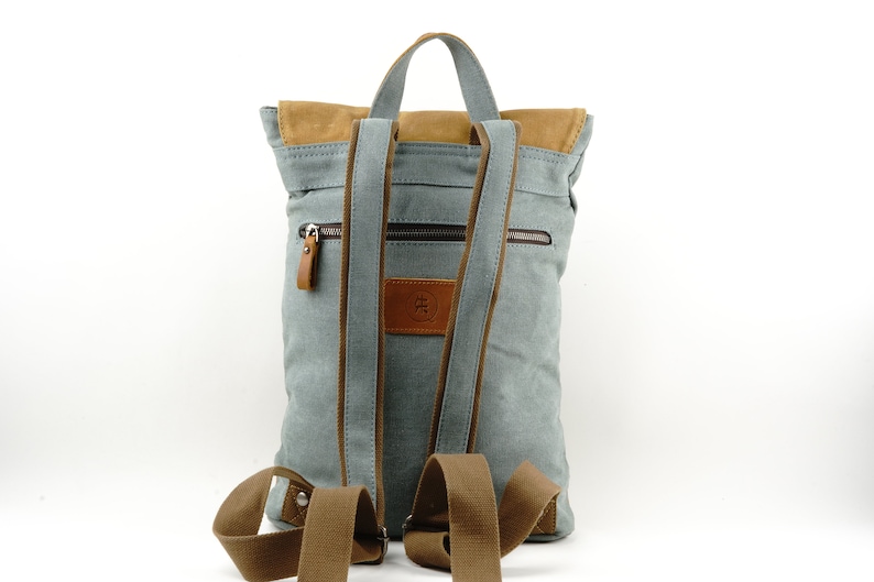 Small Canvas Backpack With Waxed Canvas Panels and Leather | Etsy