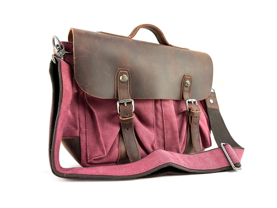 Canvas Messenger Bag With Dark One-piece Leather Flap and - Etsy