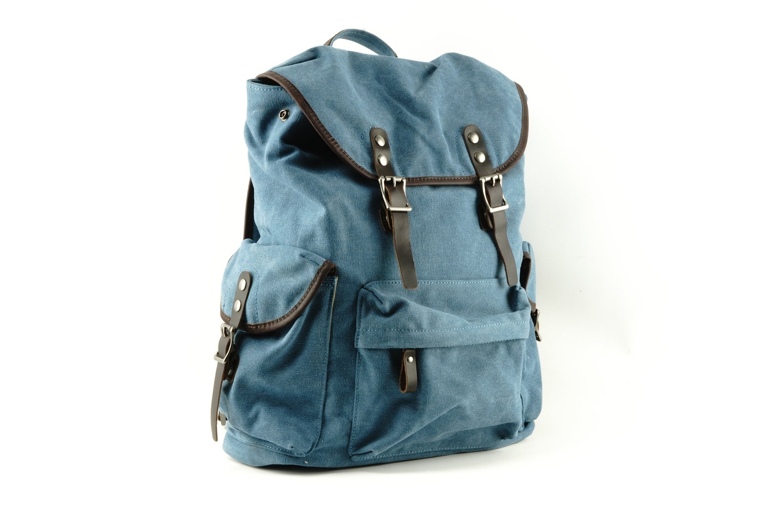 Large Canvas Backpack With Canvas Flap and Leather Trim | Etsy