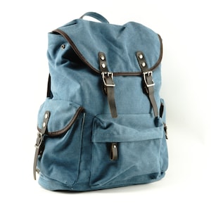 Large Canvas Backpack With Canvas Flap and Leather Trim, Multiple ...
