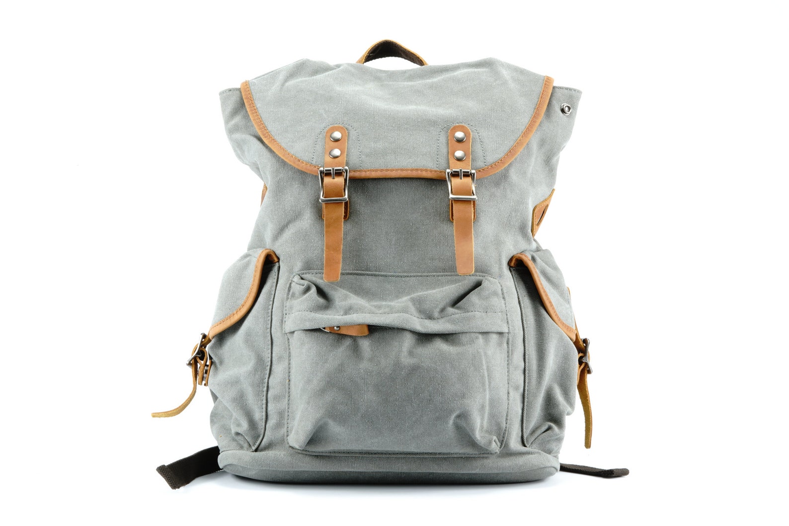 Large Canvas Backpack with Canvas Flap and Light Leather Trim | Etsy