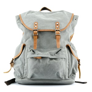 Large Canvas Backpack with Canvas Flap and Light Leather Trim | Etsy