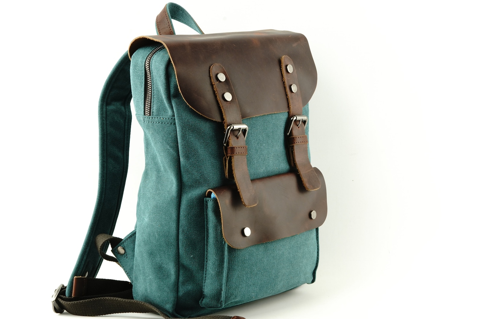 Small Canvas Leather Backpack With Two Exterior Pockets - Etsy