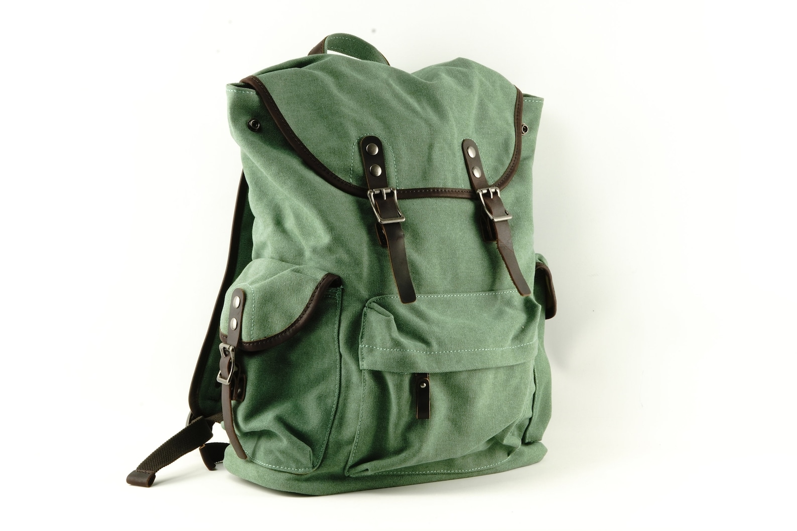 Large Canvas Backpack With Canvas Flap and Leather Trim - Etsy