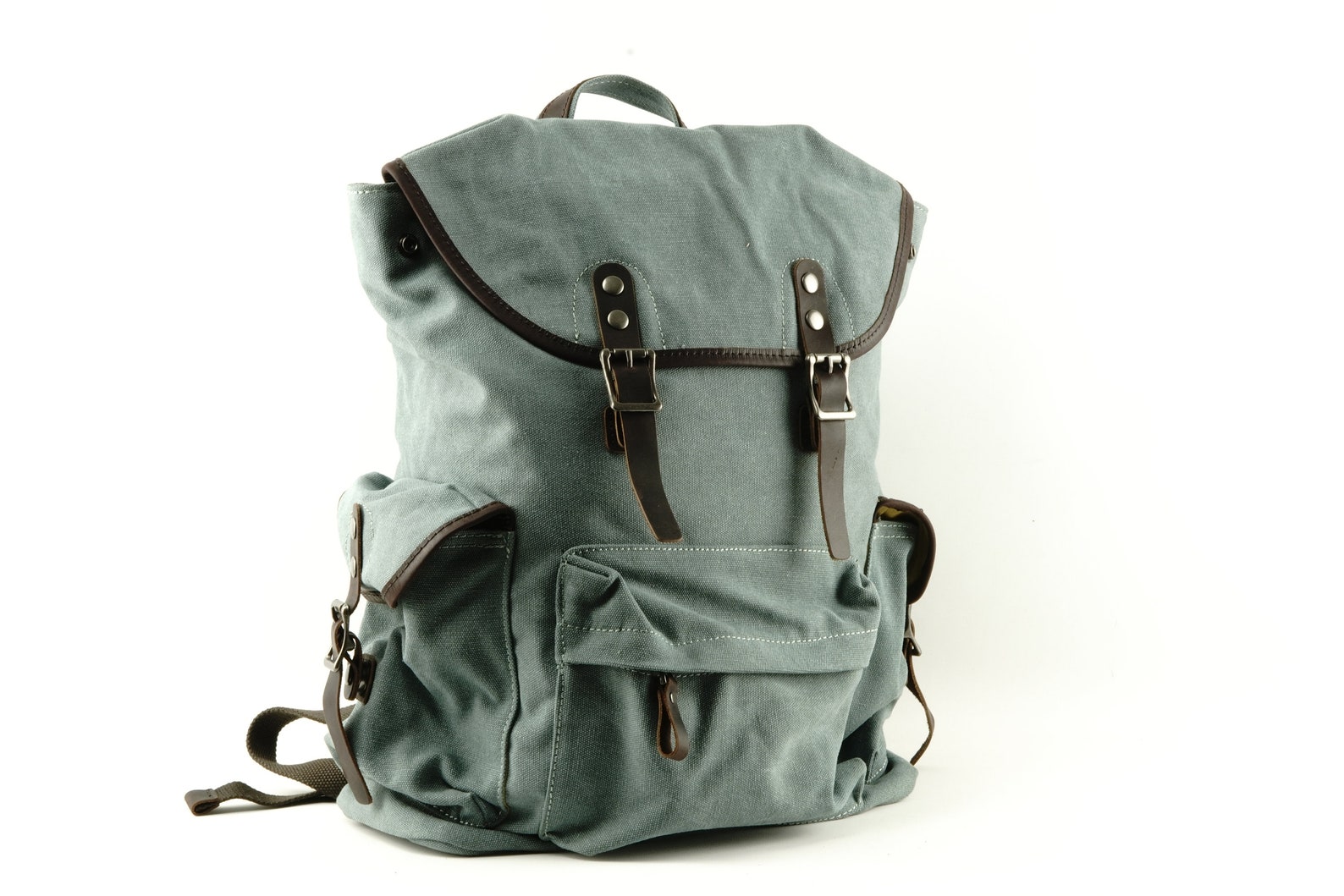 Large Canvas Backpack With Canvas Flap and Leather Trim - Etsy