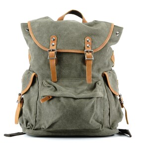 Large Canvas Backpack with Canvas Flap and Light Leather Trim | Etsy