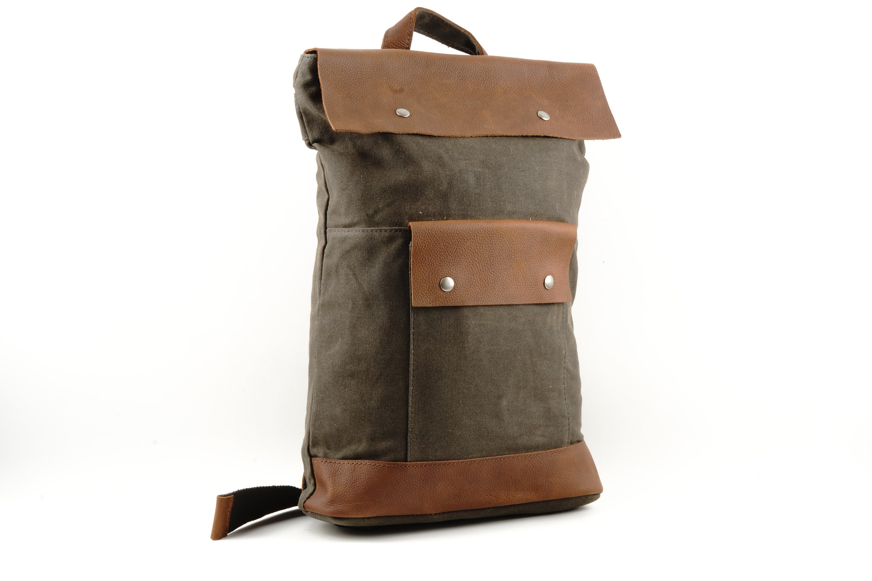 Waxed Canvas Backpack With Leather Trim 100% Waterproof | Etsy