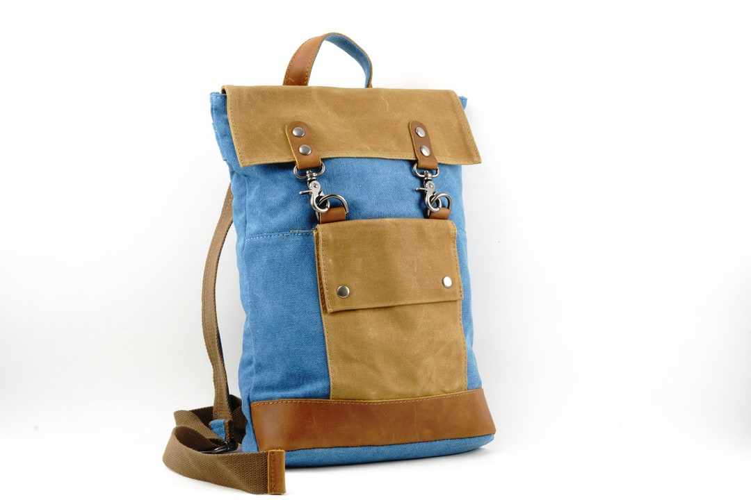 Small Canvas Backpack With Waxed Canvas Panels and Leather Trim. Secure ...