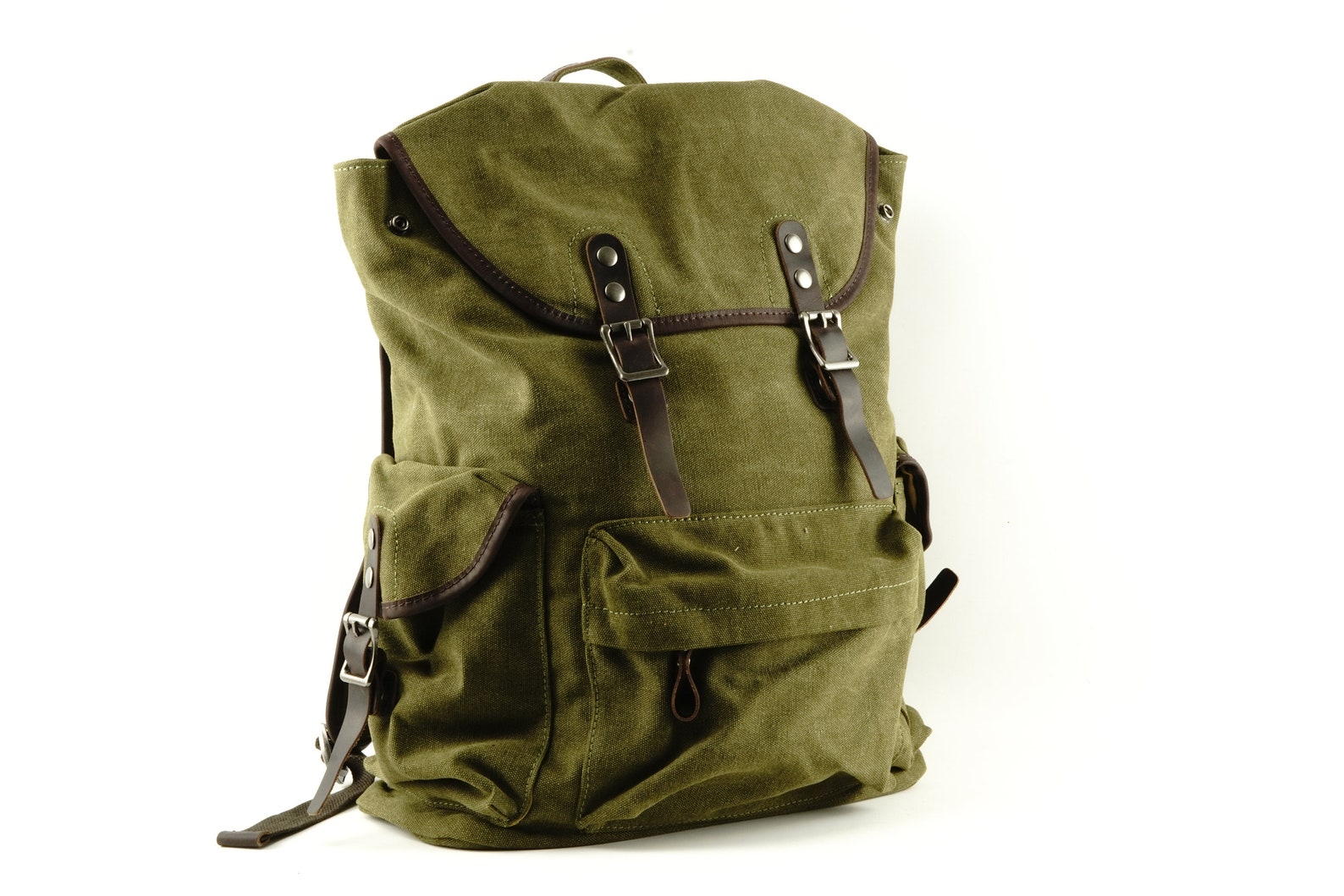 Large Canvas Backpack With Canvas Flap and Leather Trim | Etsy