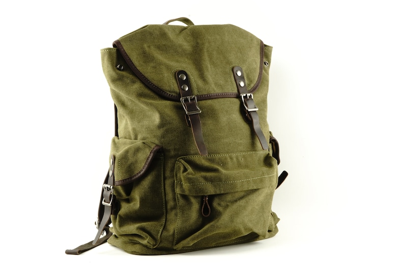 Large Canvas Backpack With Canvas Flap and Leather Trim - Etsy