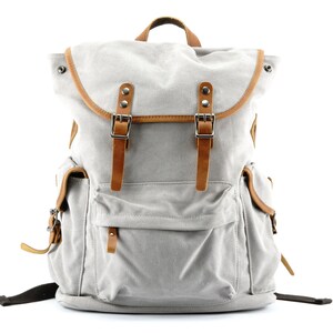 Large Canvas Backpack with Canvas Flap and Light Leather Trim | Etsy