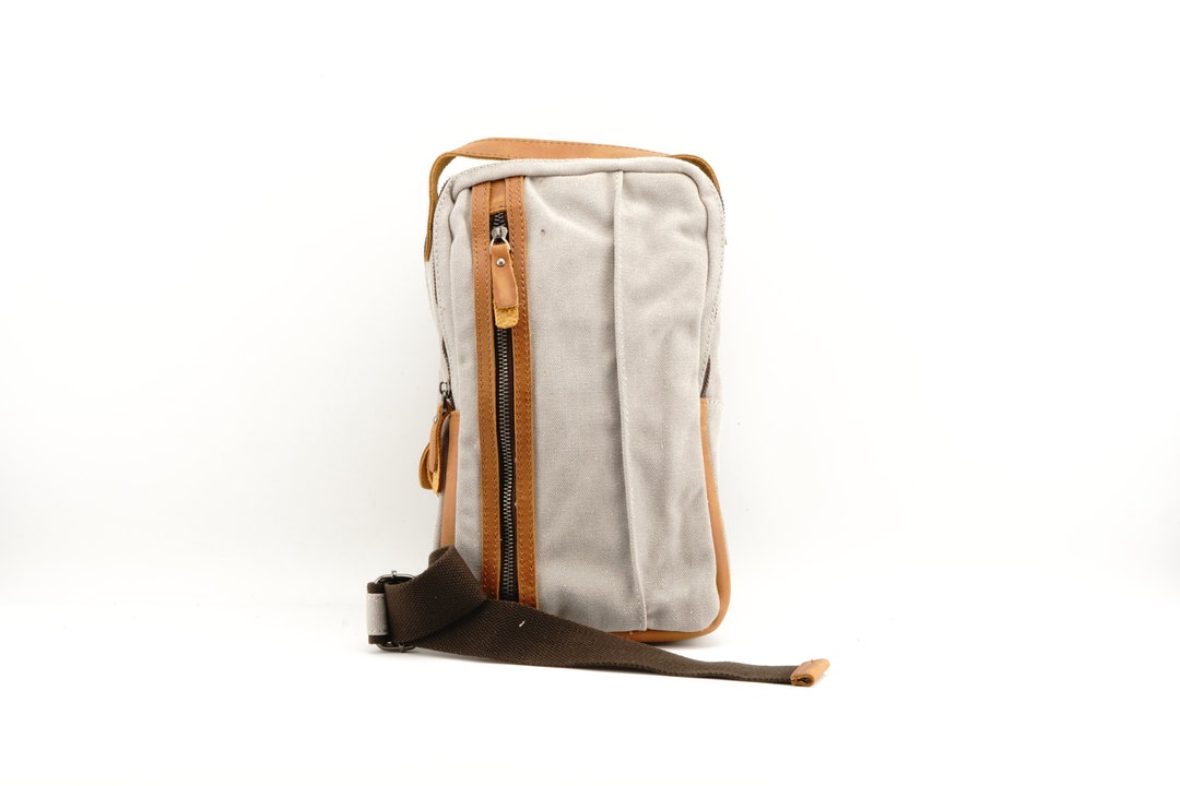 Canvas Sling Bag With Leather Trim, Wear Over Shoulder Across the Front ...