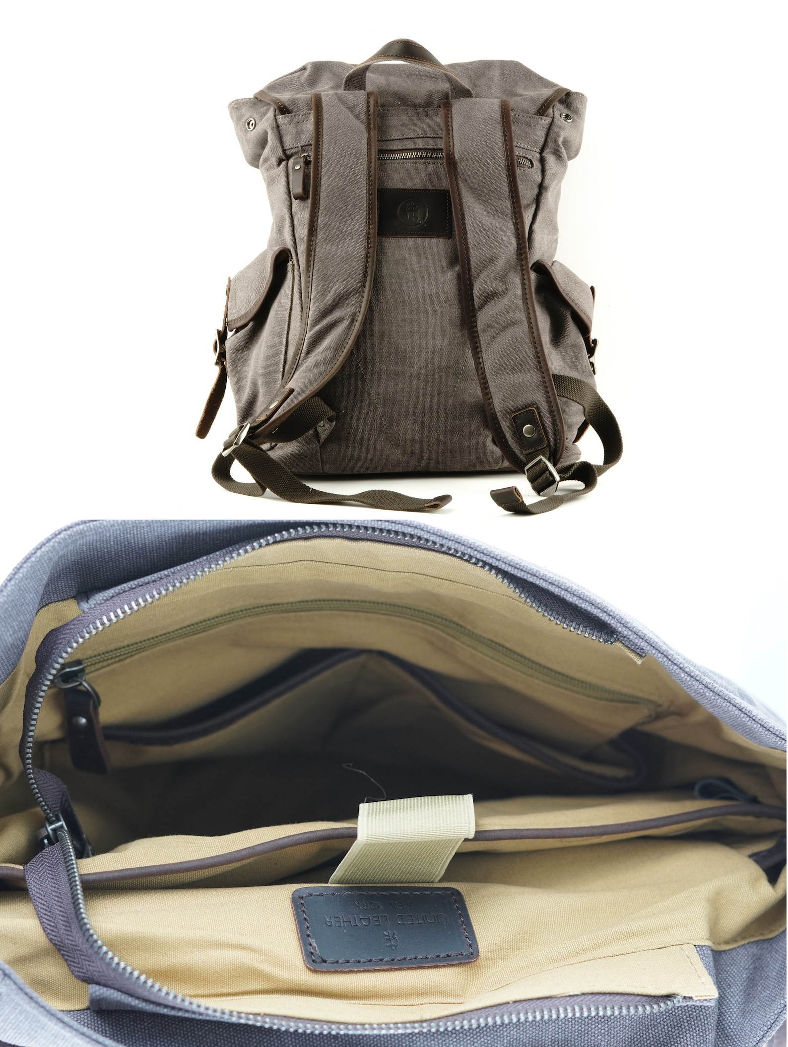 Large Canvas Backpack With Canvas Flap and Leather Trim - Etsy