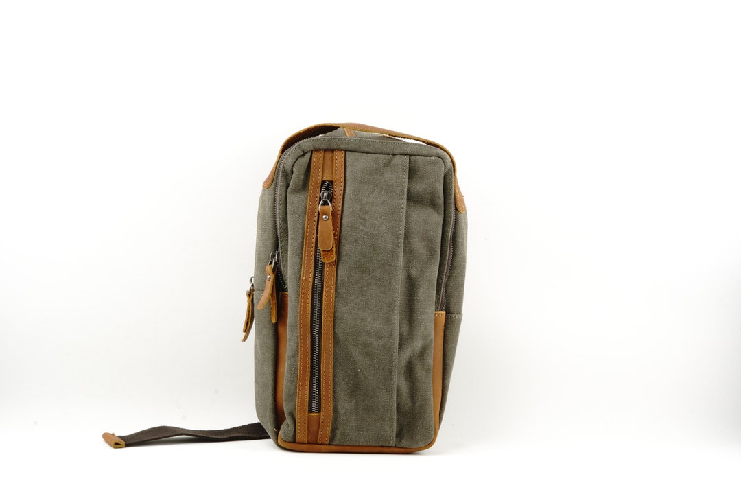 Canvas Sling Bag With Leather Trim, Wear Over Shoulder Across the Front ...