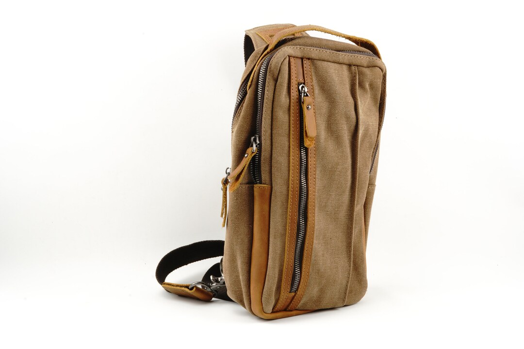 Canvas Sling Bag With Leather Trim, Wear Over Shoulder Across the Front ...