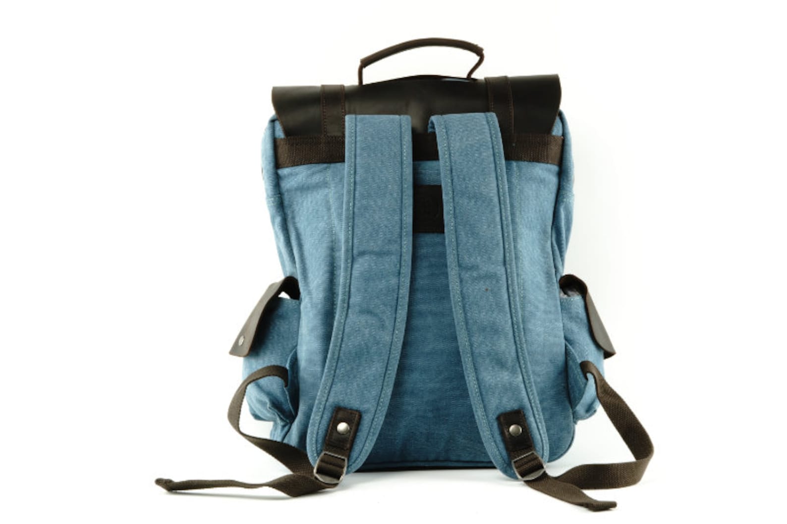 Large Canvas Backpack With Smooth One-piece Dark Leather Flap - Etsy