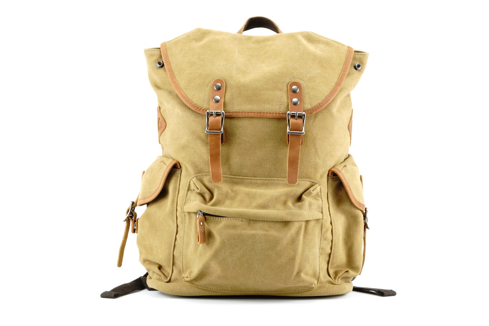 Large Canvas Backpack with Canvas Flap and Light Leather Trim | Etsy