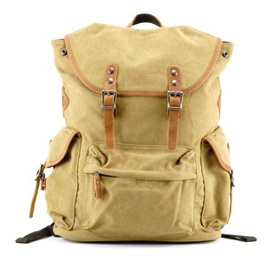 Large Canvas Backpack with Canvas Flap and Light Leather Trim | Etsy