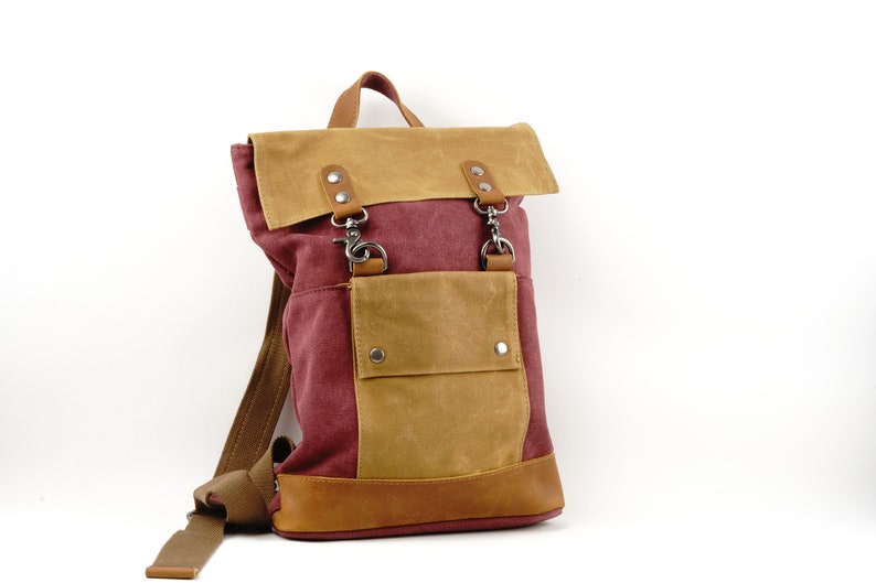 Small Canvas Backpack With Waxed Canvas Panels and Leather Trim. Secure ...
