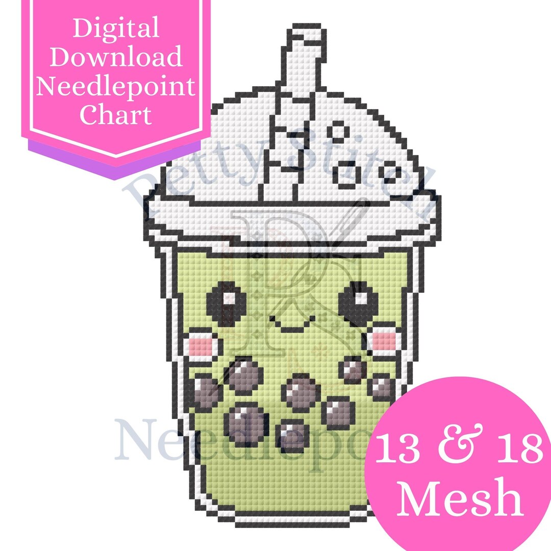 Matcha Boba Needlepoint Chart | Kawaii Green Tea, Food Art (PDF ...