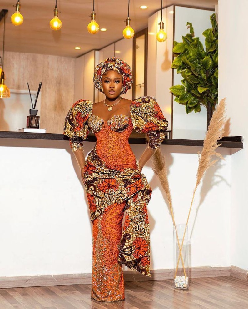 Ankara Corset Dress With Puff Sleeves Front Drape Corset - Etsy