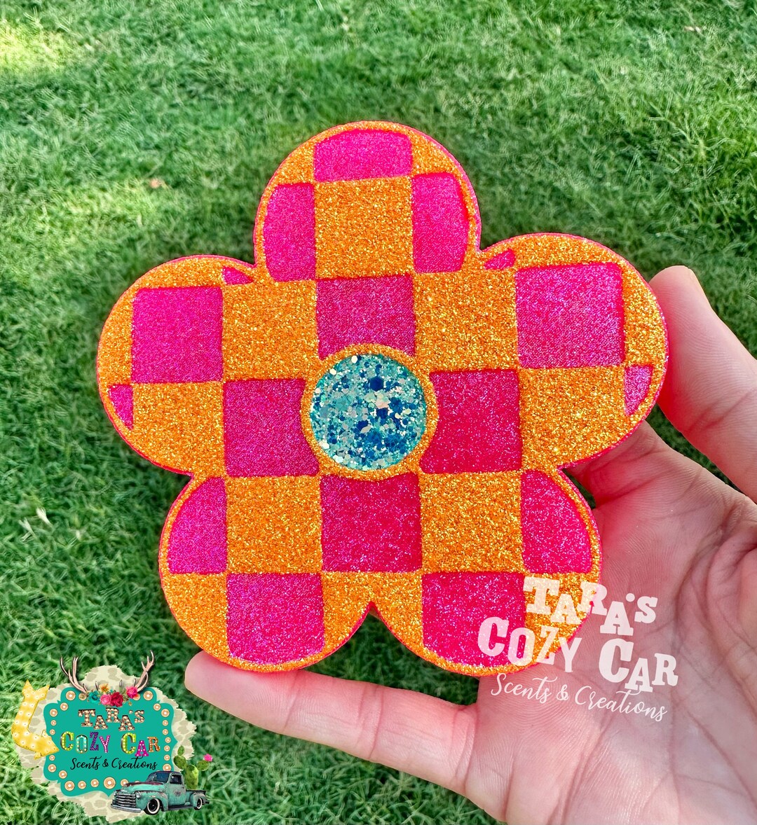 Retro Checkered Daisy Flower Car Freshie, Car Scent, Air Freshener - Etsy