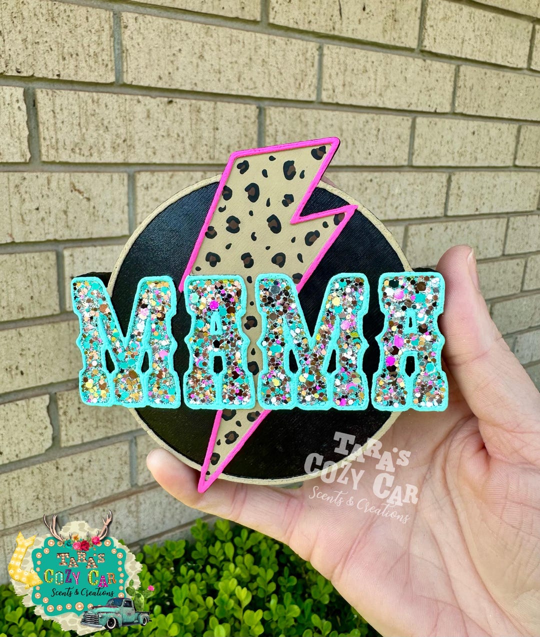 Round Mama With Leopard Lightning Bolt Car Freshie, Car Scent, Air ...