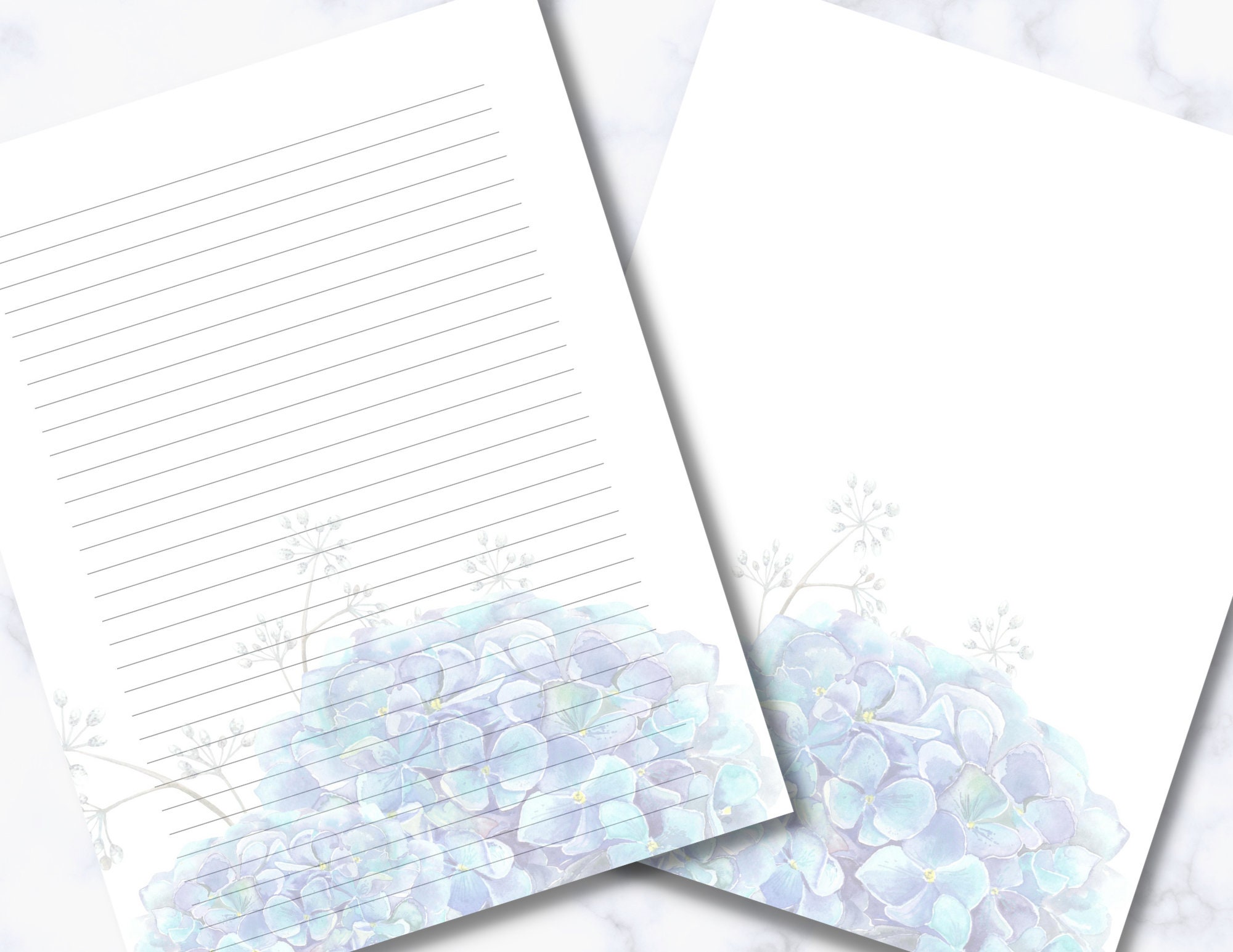 Blue Hydrangea Flowers Printable Stationery| Floral Writing Paper ...