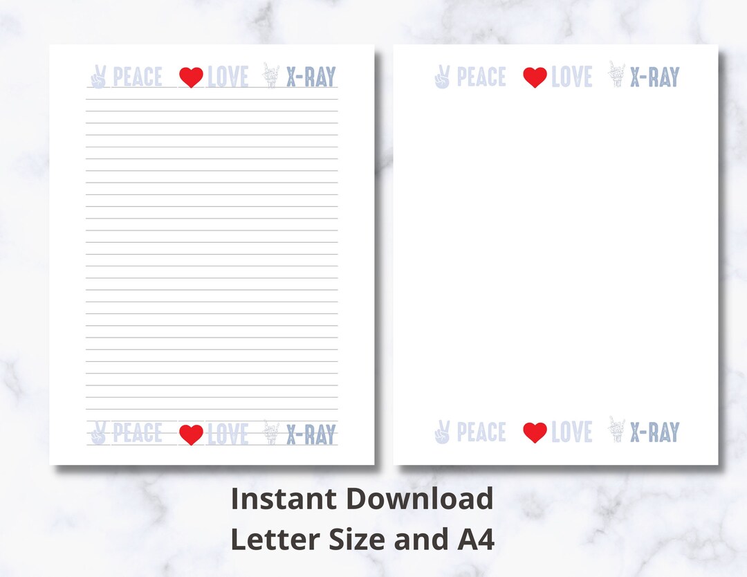 Radiology Tech Stationery: Peace Love X-ray, Lined & Unlined (digital ...