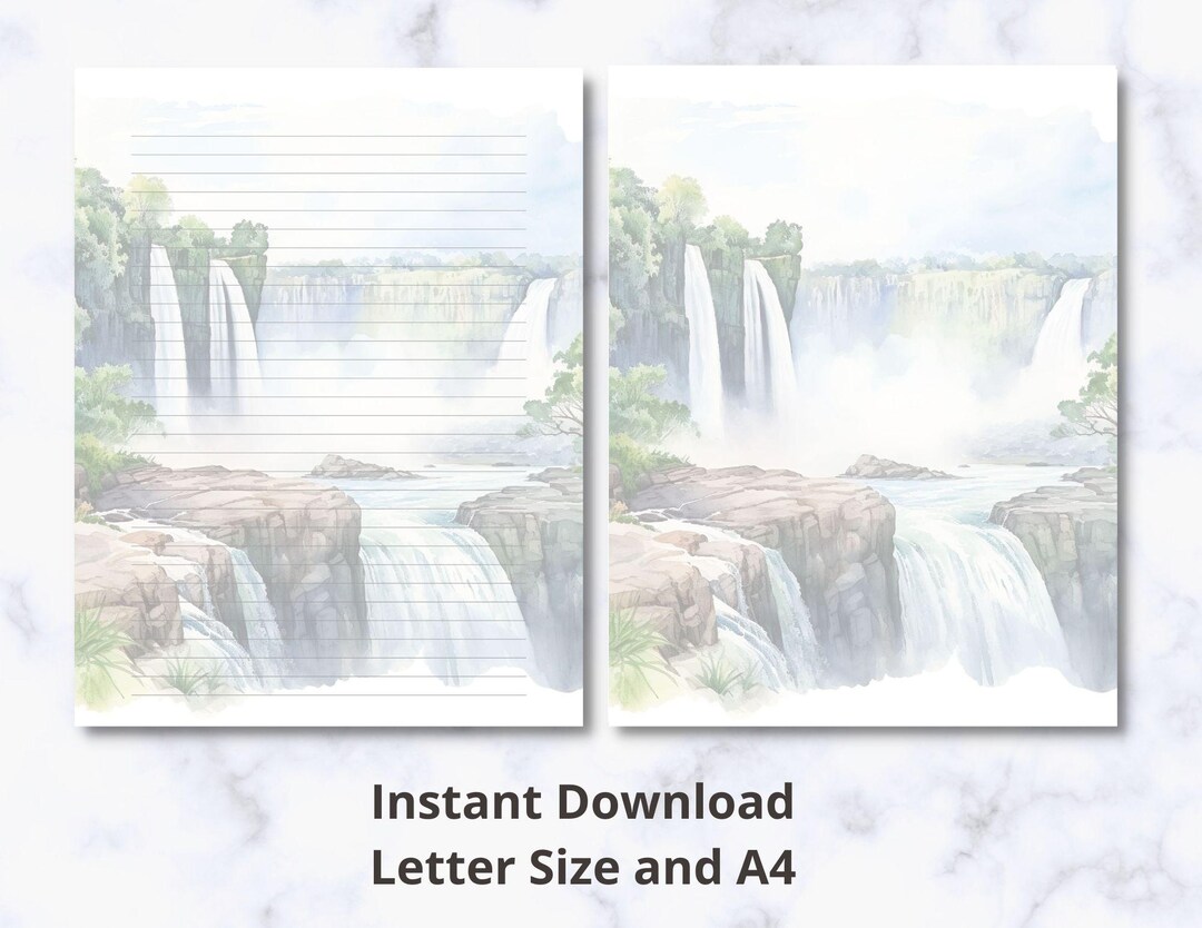 Waterfall Printable Stationery| Serene Nature Writing Paper| Scenic ...