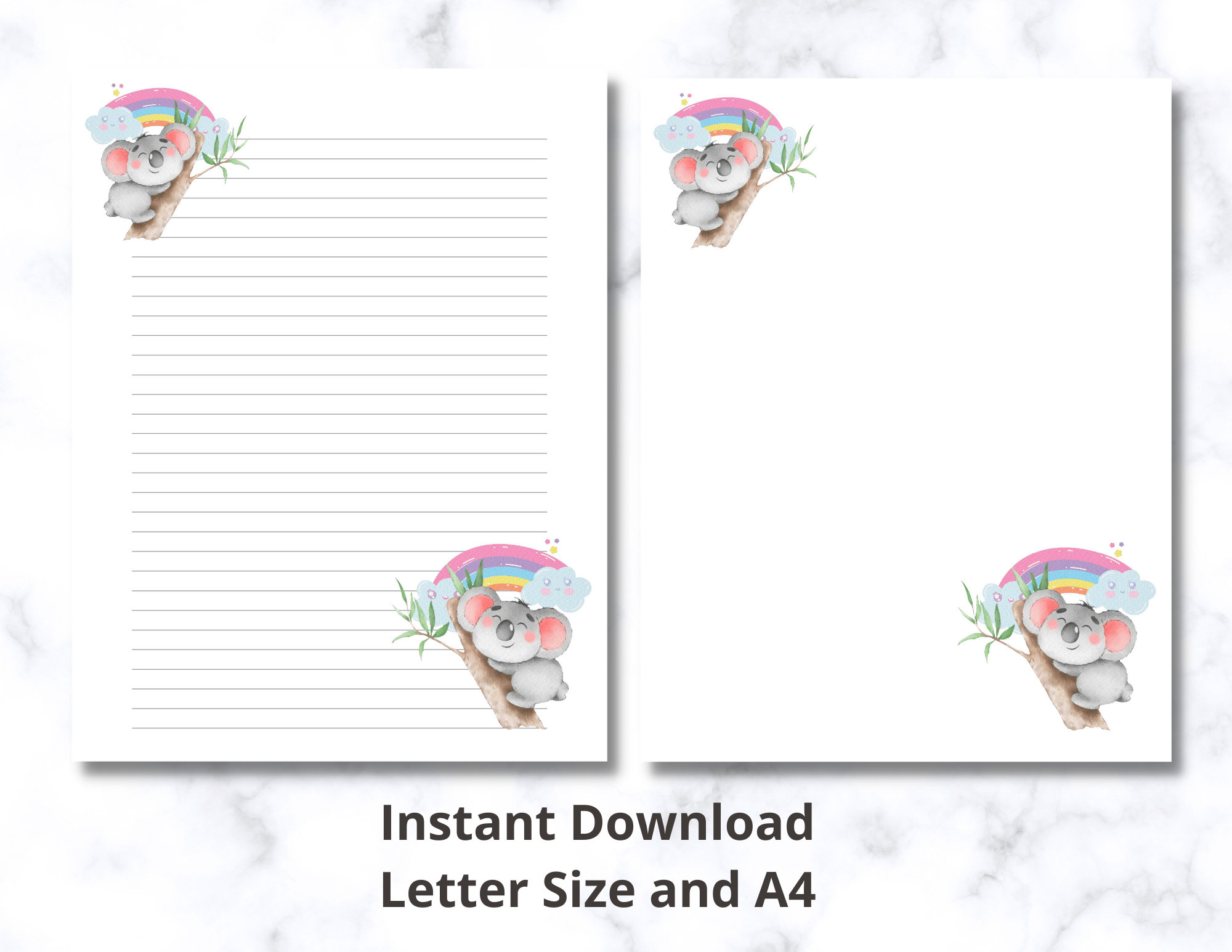 Koala Stationery: Rainbow Writing Paper (digital Download) - Etsy