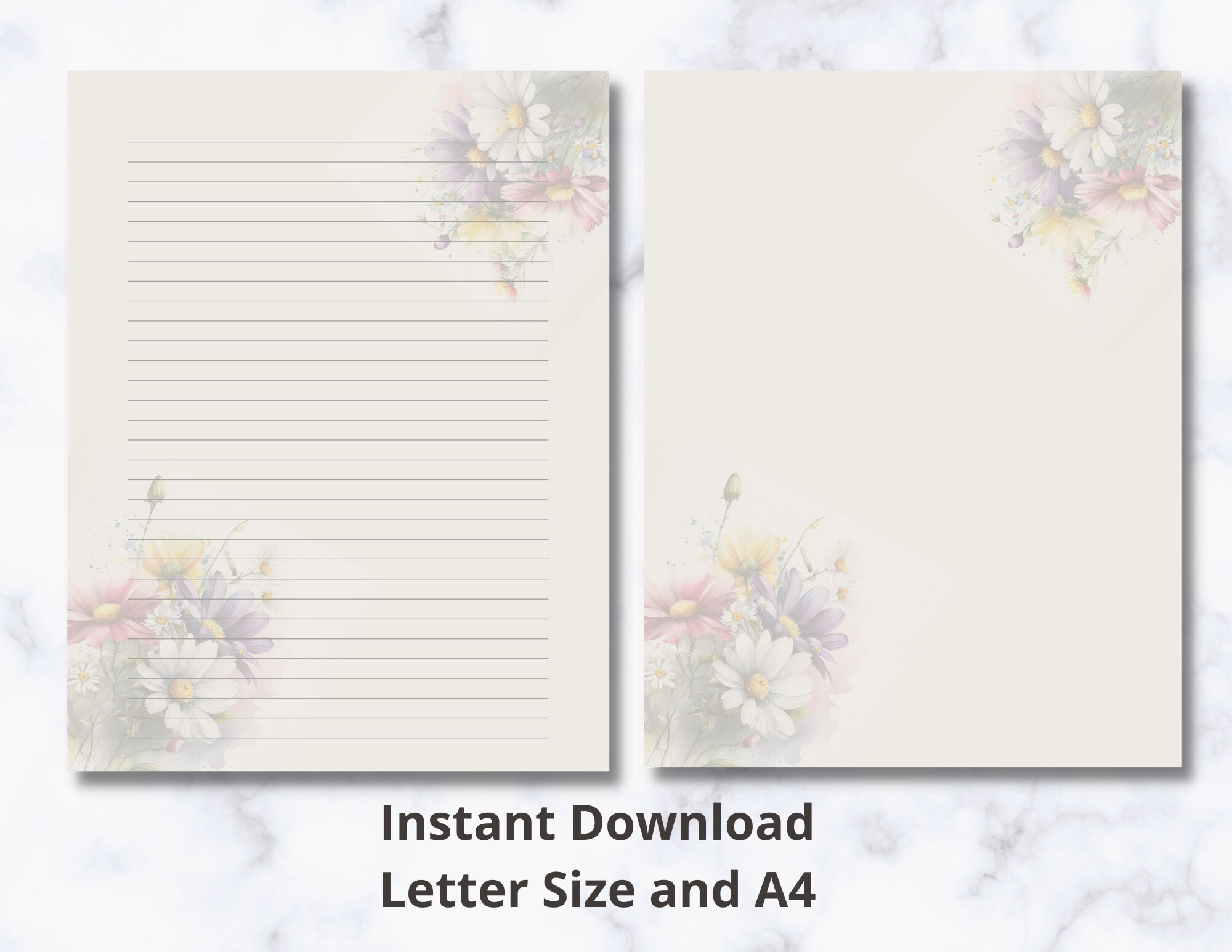 Wildflower Writing Paper | Printable Floral Stationery | Lined and ...