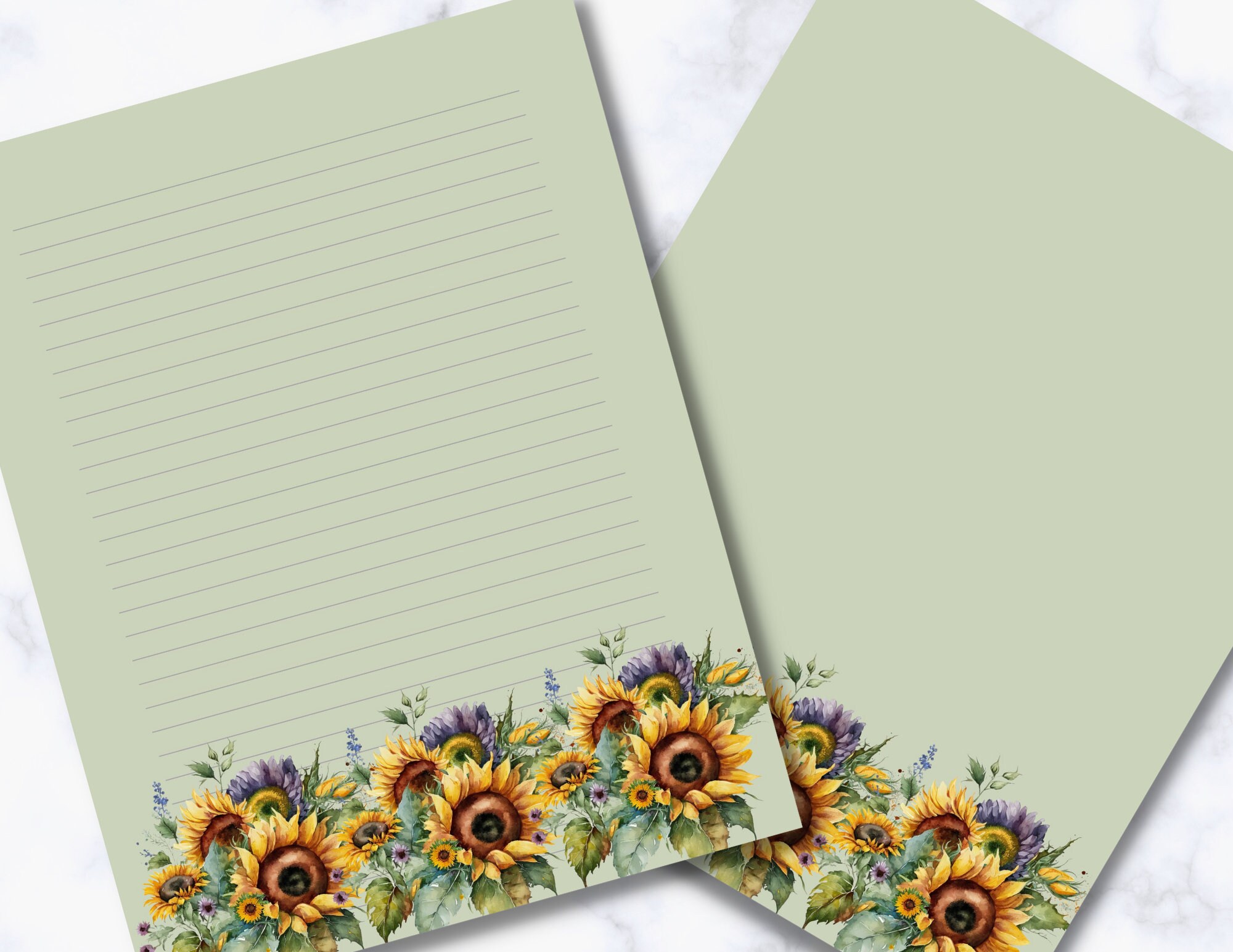 Sunflower Printable Stationery| Floral Writing Paper| Sunflower ...
