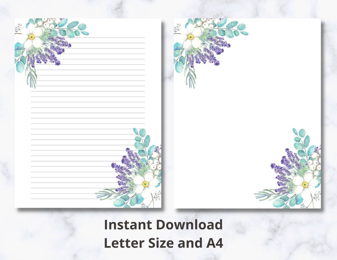 Lavender Flowers Printable Stationery| Blue Floral Writing Paper ...
