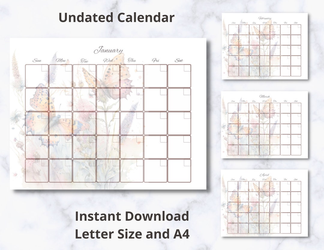 Undated Wildflowers and Butterflies Printable Calendar| Undated ...